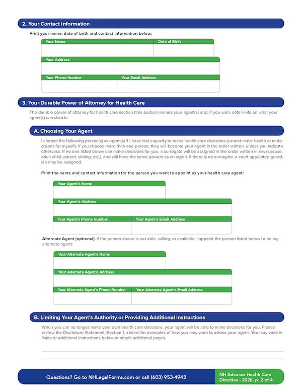 NH Advance Health Care Directive Form 2026 - DPOA and Living Will ...